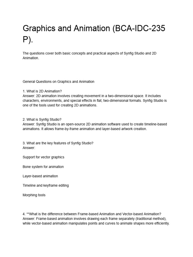 Viva Practice Questions Graphics and Animation (BCA-IDC-235 P) | PDF | 2 D Computer Graphics ...
