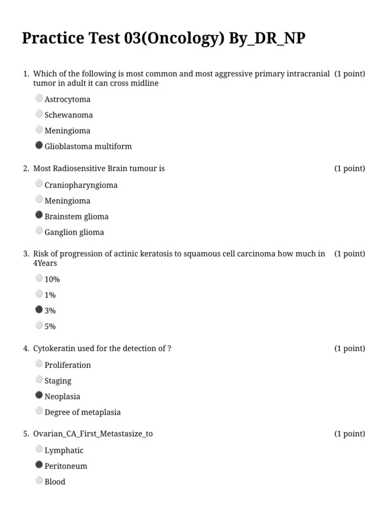 Practice Test 03 (Oncology) by - DR - NP | PDF | Cancer | Neoplasms