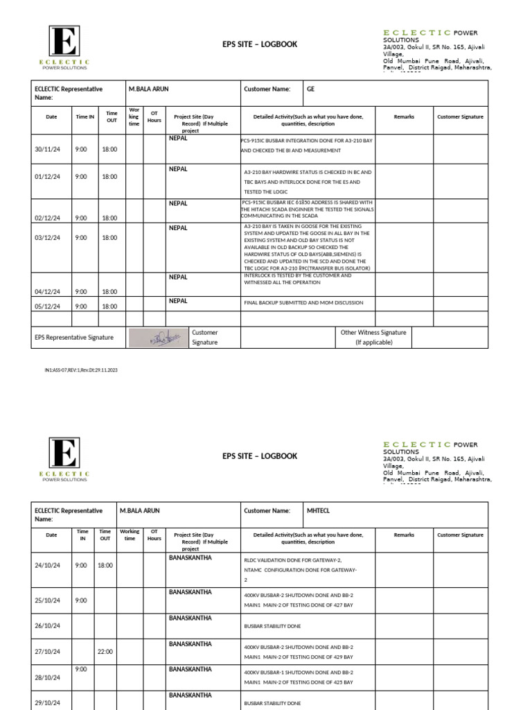 Hitachi - Logbook For Second Visit | PDF | Information And ...
