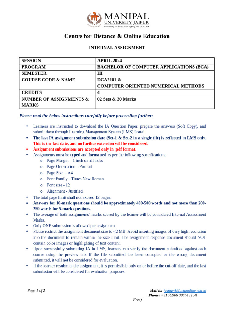 Assignment DCA2101 IA QP Set 1 & 2 March'24 | PDF | Learning