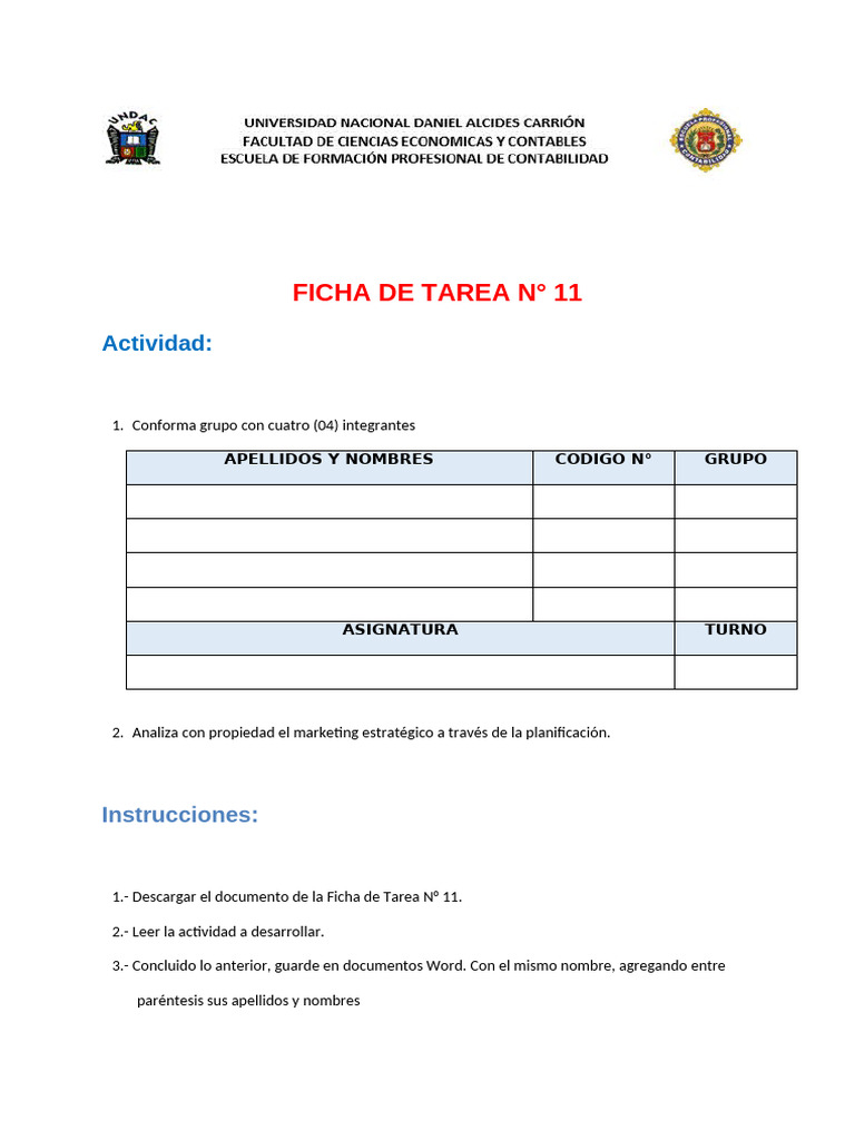 11 Ficha de Tarea N°11 Taller de Incubadora de Empresas - VIII Sem-Turno A | PDF