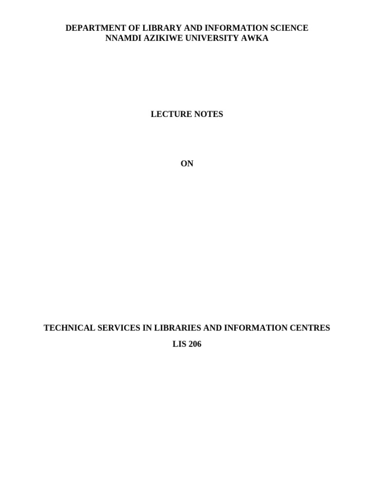 Blind Student LIS 206 NOTE 2024 | PDF | Libraries | Library Cataloging And Classification