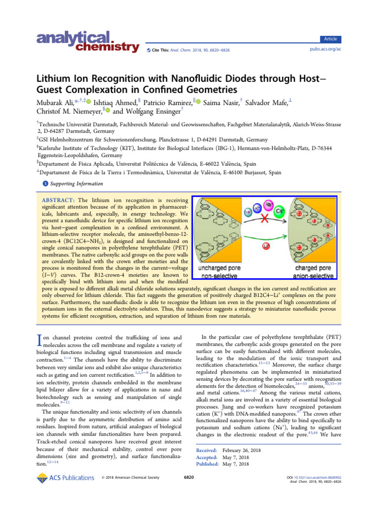 Lithium Ion Recognition With Nanofluidic Diodes Through Host-Guest Complexation in Confined ...