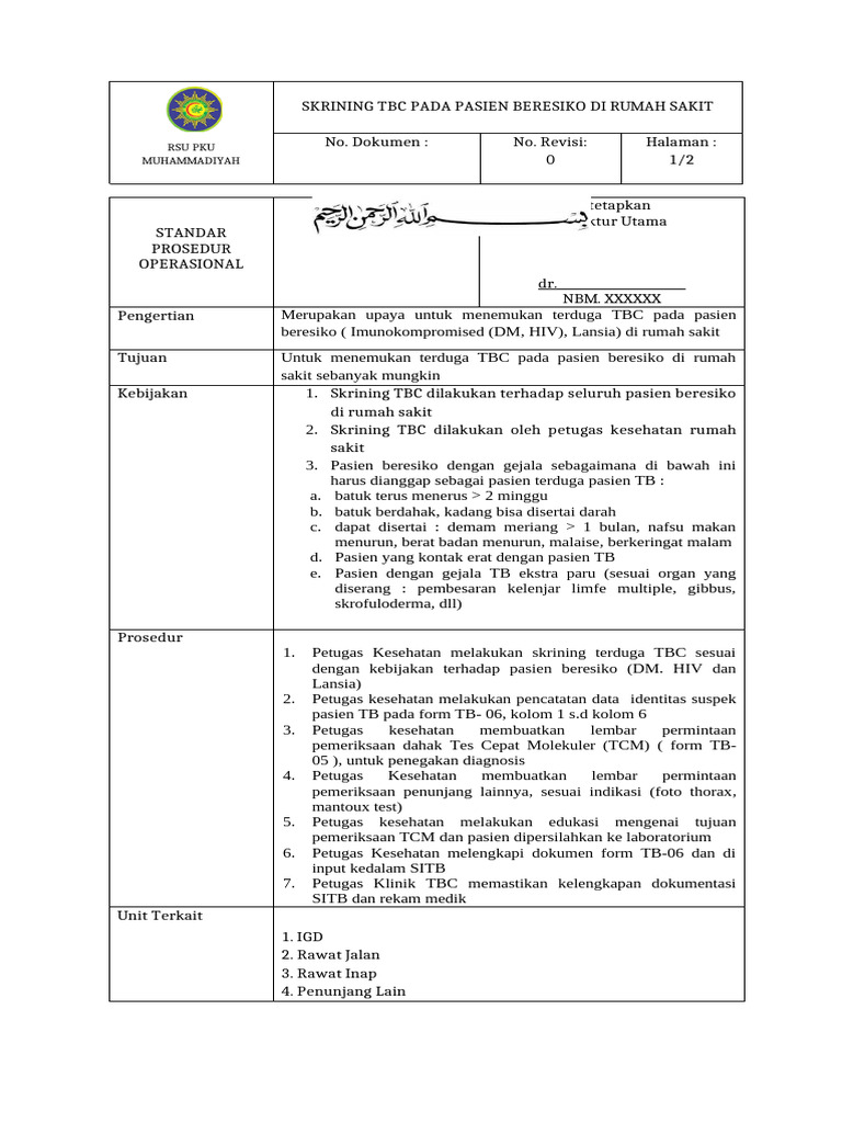 SPO Skrining TBC Pasien Berisiko Di Rumah Sakit | PDF