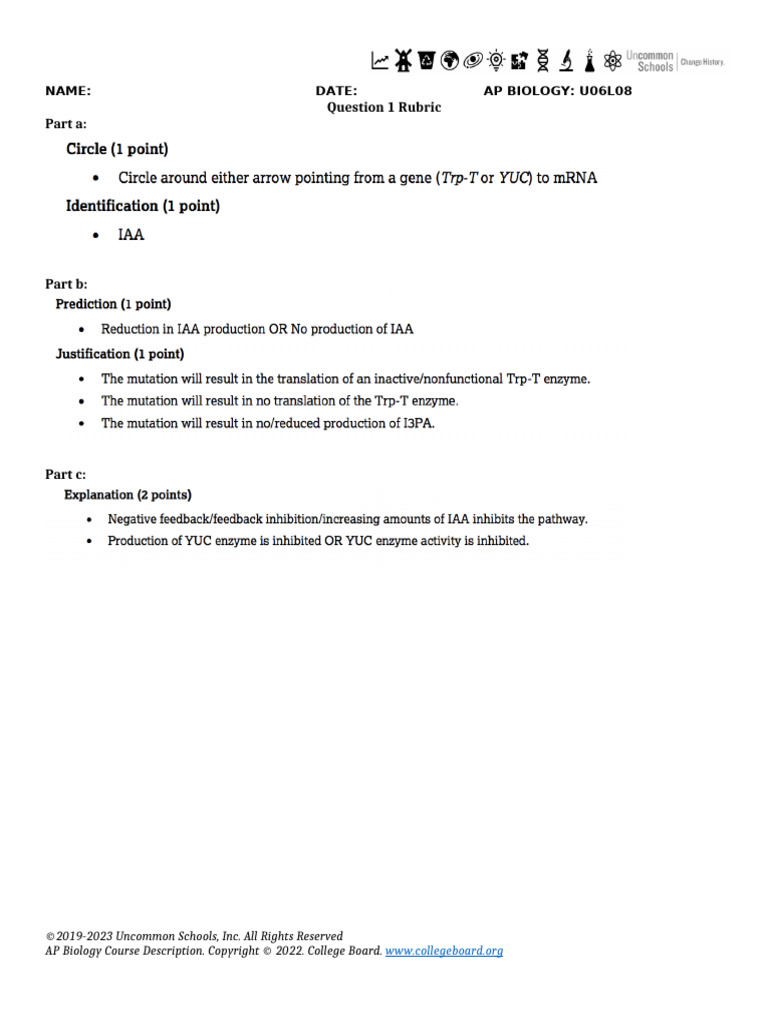 AP Biology U06L08 Question Rubrics | PDF