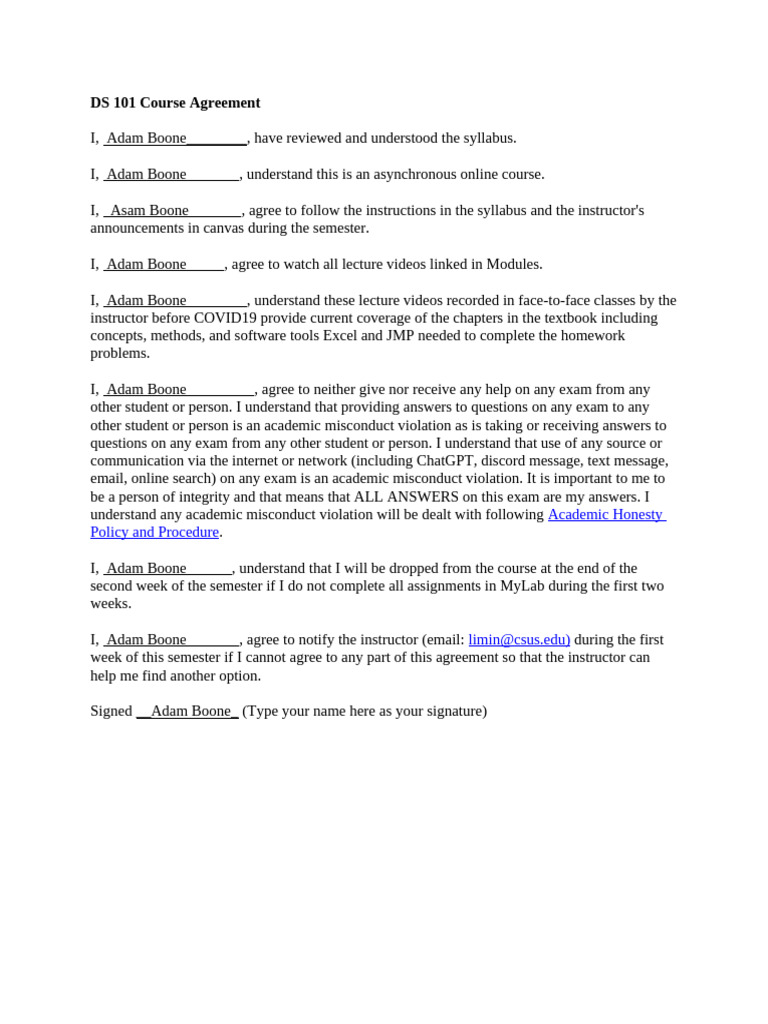 Course Agreement | PDF