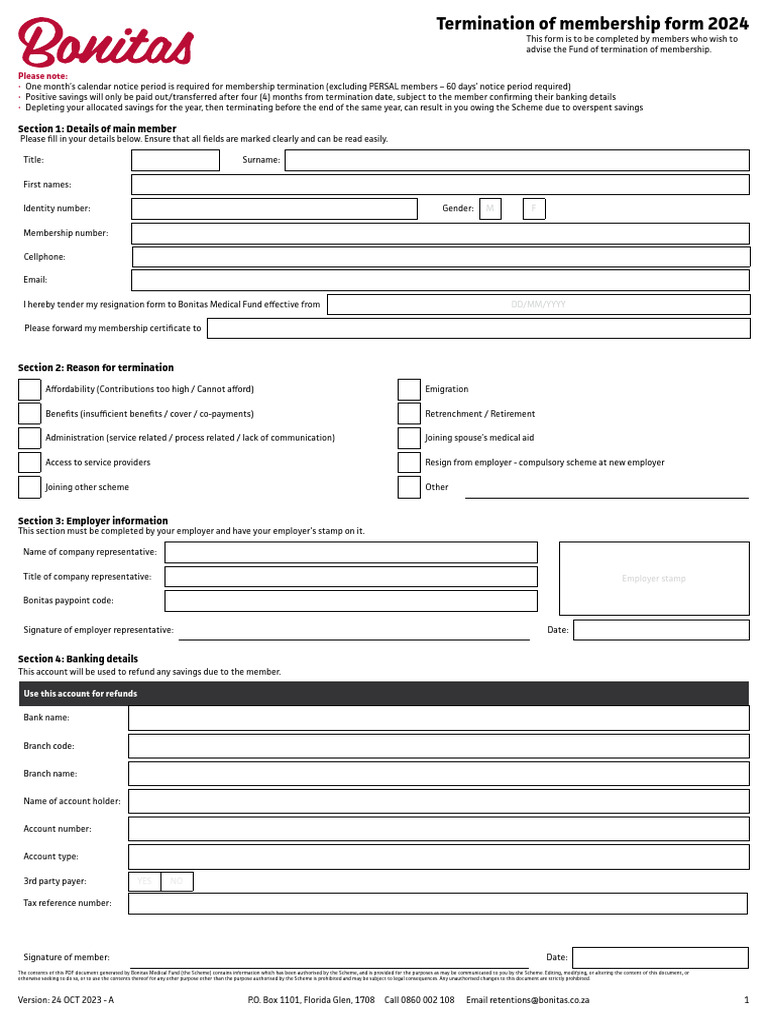 2024 Termination of Membership Form | PDF