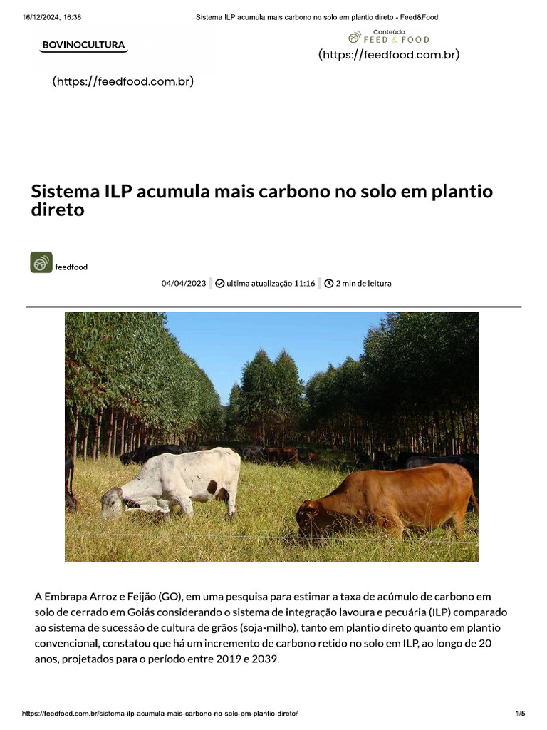Sistema ILP acumula mais carbono no solo em plantio direto - Feed&Food ...