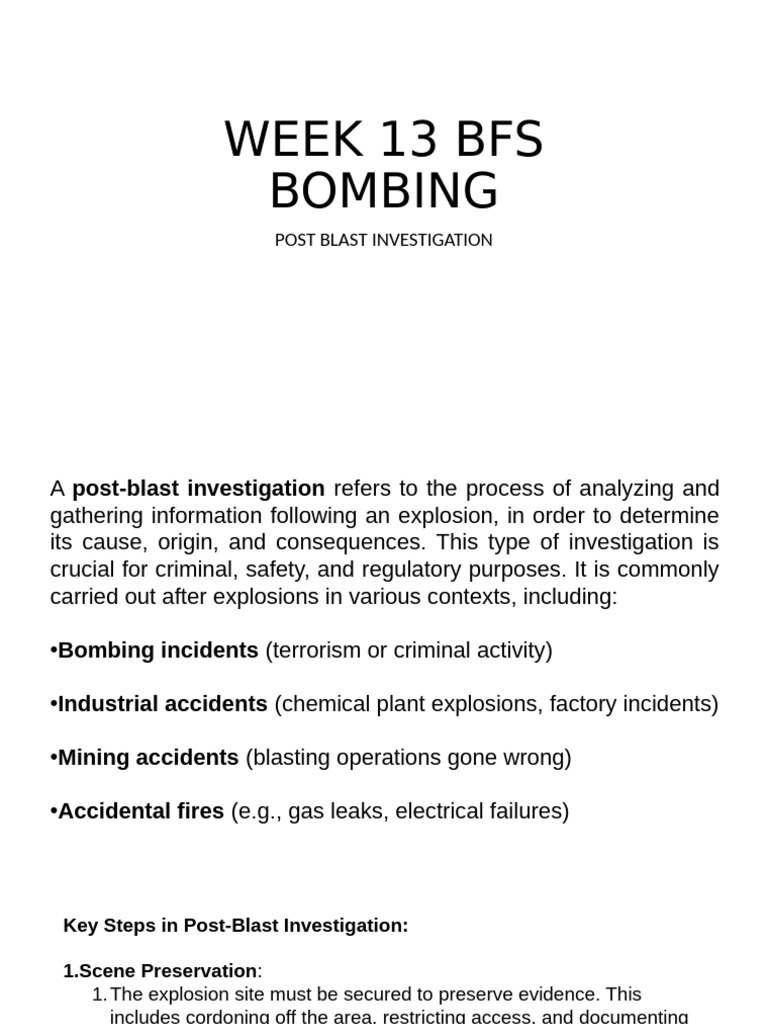 Week 13 Post Blast Investigation | PDF | Bomb Disposal | Personal ...