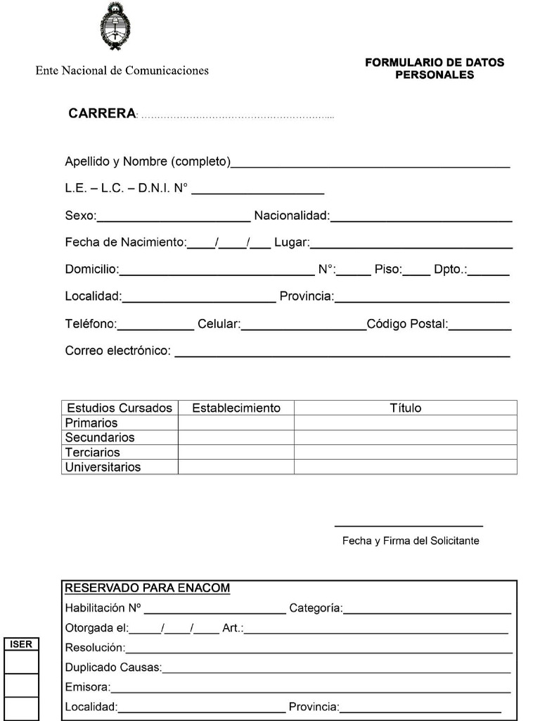 Formulario de Datos Personales | PDF