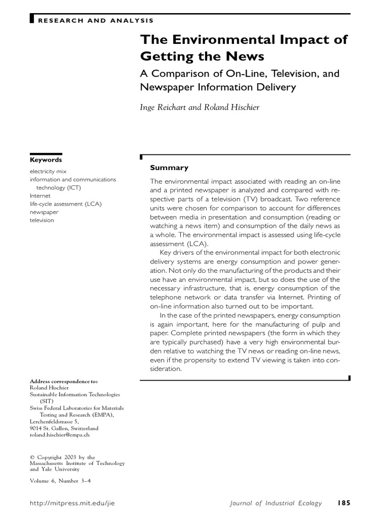 Week2 - Reichart - 2002 - The Environmental Impact of Getting The News ...