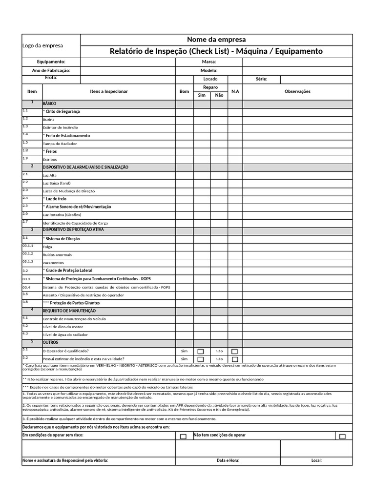 Modelo Check List de Equipamento | PDF