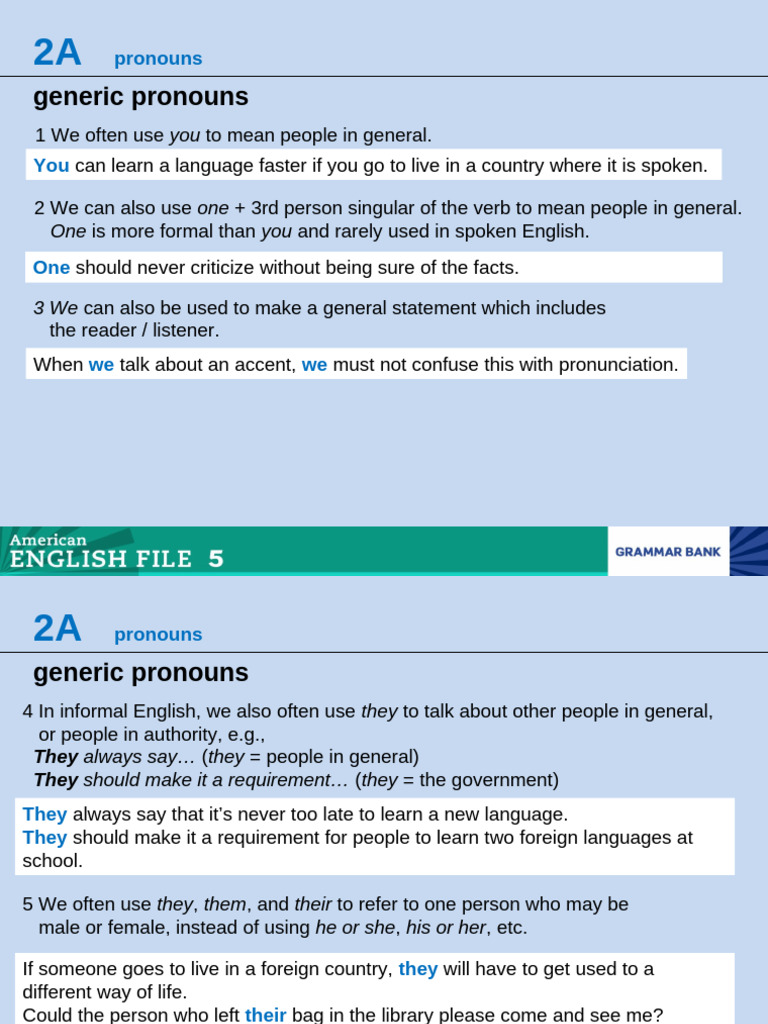 AEF2e 5 2A Grammar Bank | PDF | Pronoun | English Language