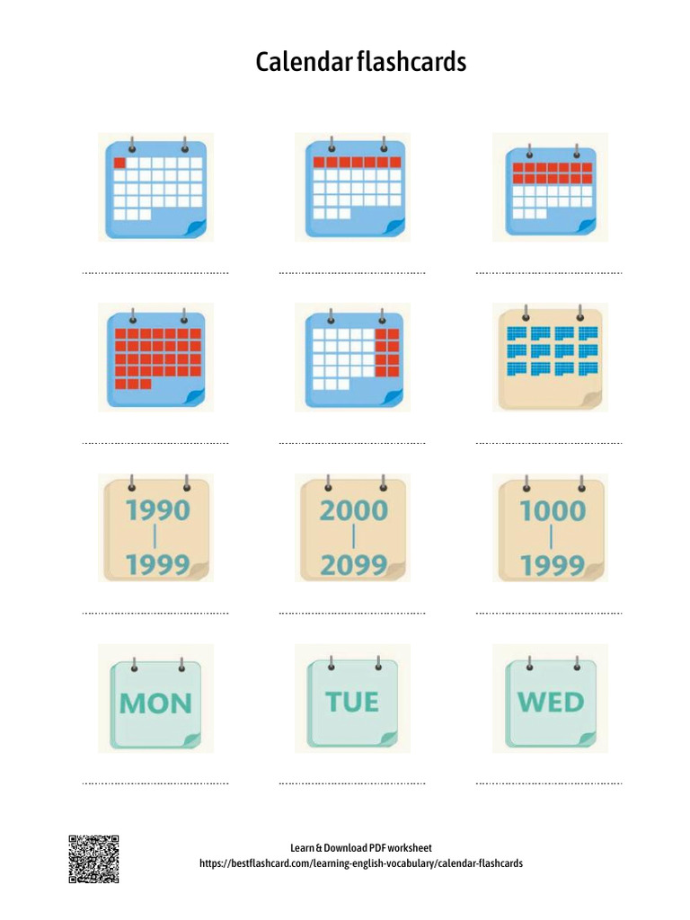 Calendar Flashcards for English Learning | PDF