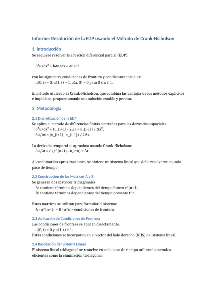 Informe Crank Nicholson EDP | PDF | Ecuación diferencial parcial ...