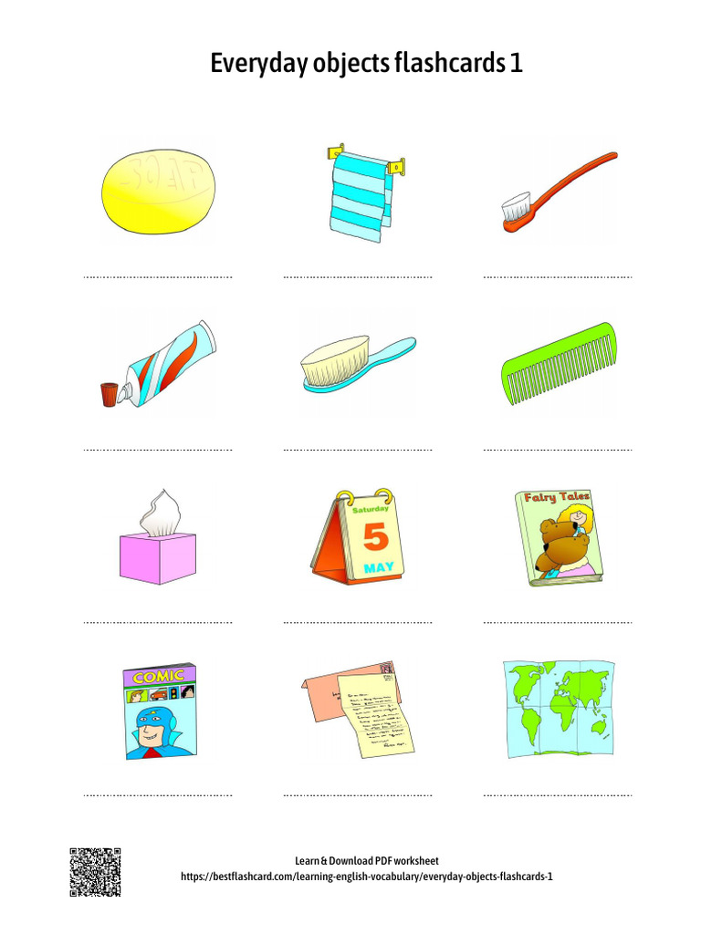 Everyday Objects Flashcards 1: Learn & Download PDF Worksheet | PDF