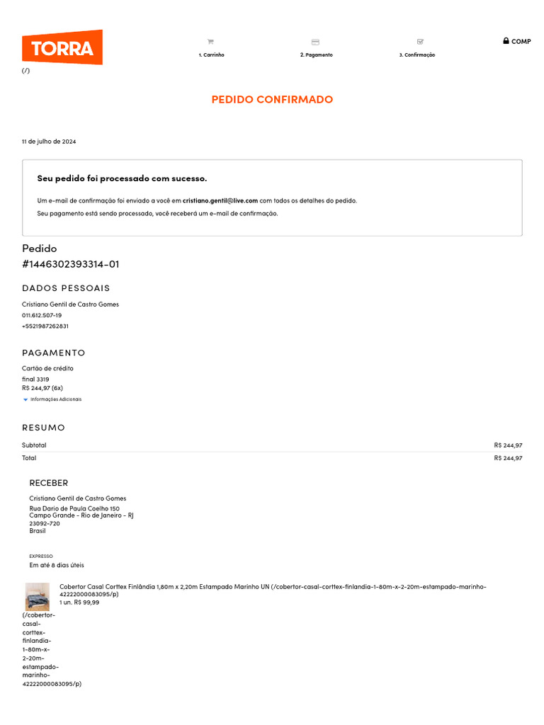 Pedido Confirmado-Loja Torra | PDF