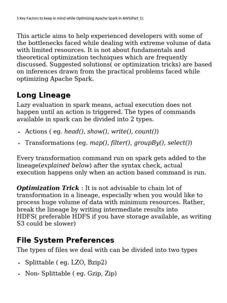 5 Key Factors To Keep In Mind While Optimizing Apache Spark In Aws Pdf Apache Hadoop 9904