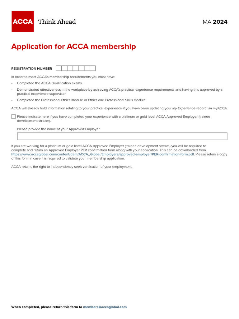 Acca Membership Application Form | PDF | Accountant | Business