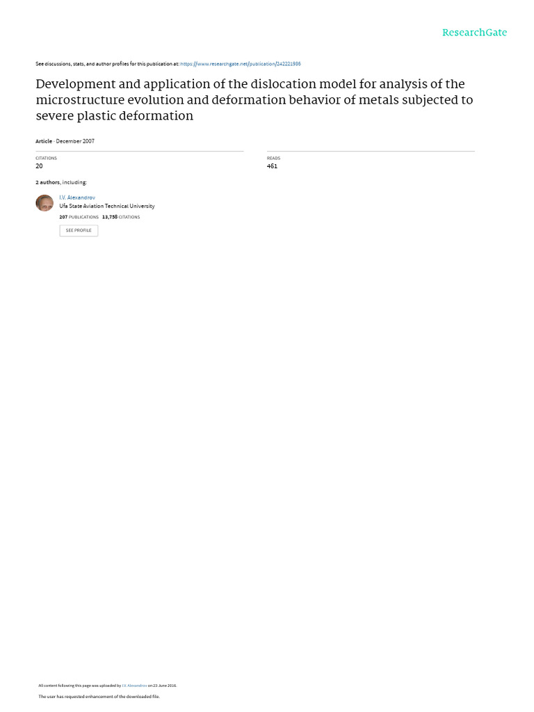Development and Application of The Dislocation Mod | PDF | Plasticity ...