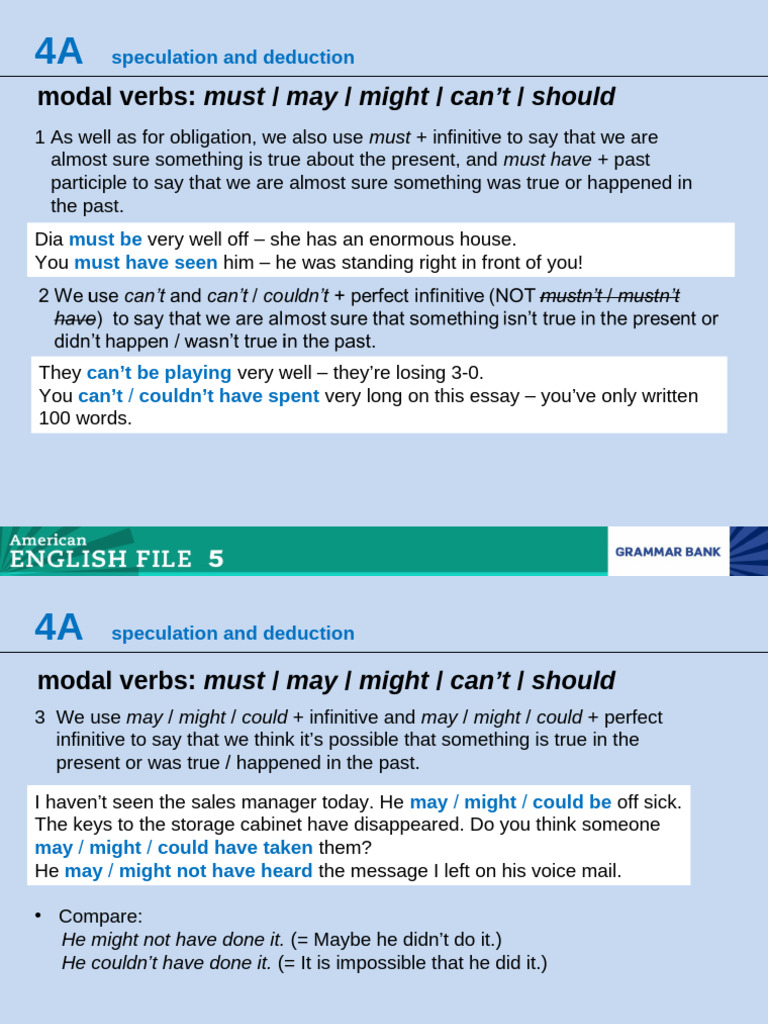 Modal Verbs for Speculation and Deduction | PDF | Verb | Adverb