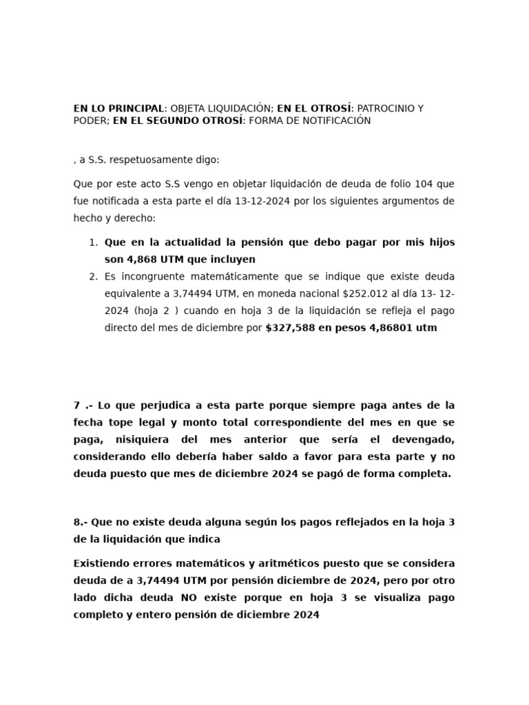 Objeta Liquidacion Juan Pablo | PDF