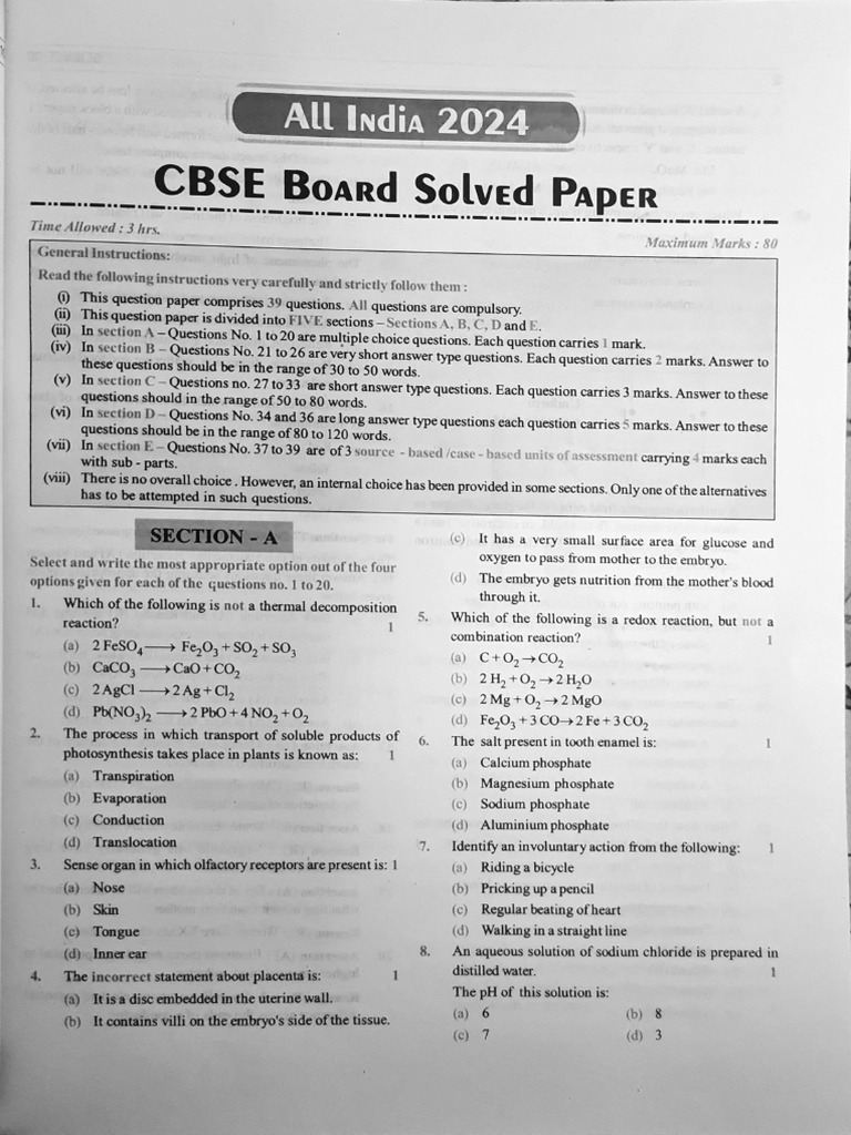 Science Sample Papers 2024-2020 | PDF