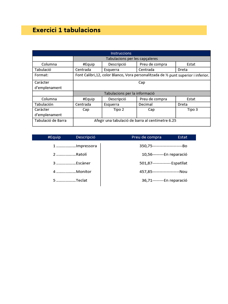 5- Exercici tabulacions | PDF