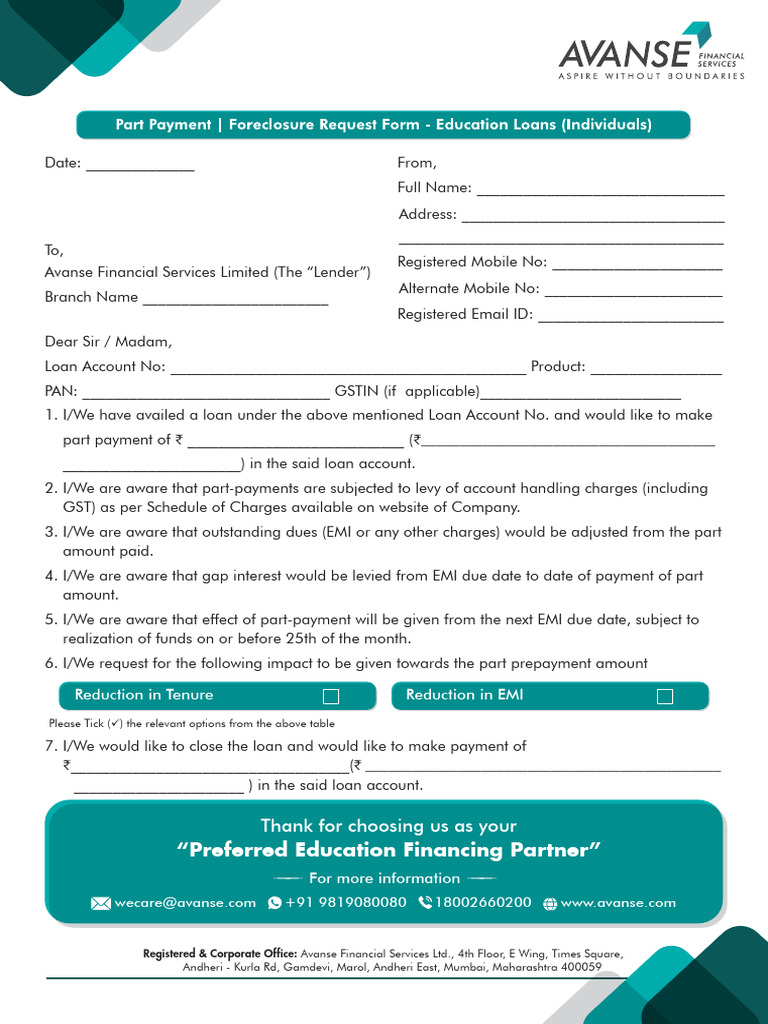 Part - Prepay Education Loan (EL) Form | PDF | Loans | Banks