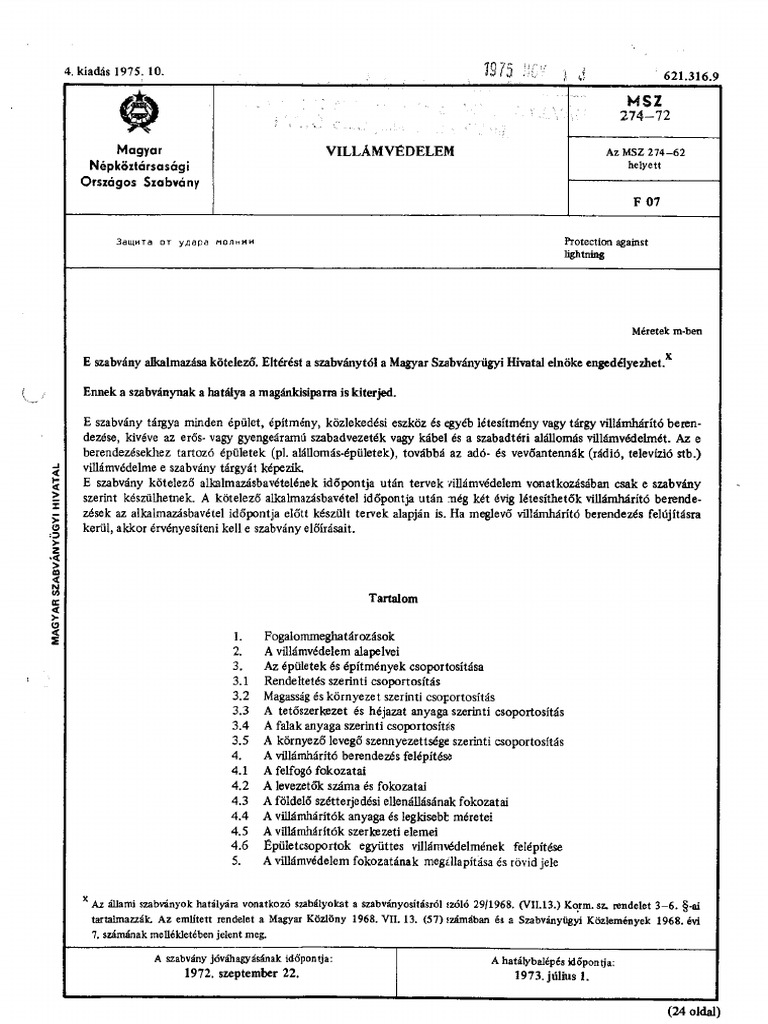 MSZ 274 72 Villámvédelem | PDF