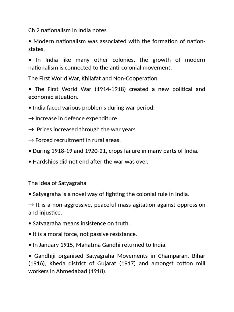Nationalism in India: Class 10 Notes | PDF | Mahatma Gandhi | Indian ...