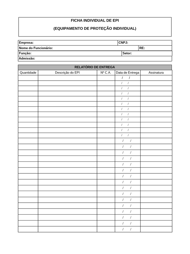 Modelo de Ficha de Entrega de EPI | PDF