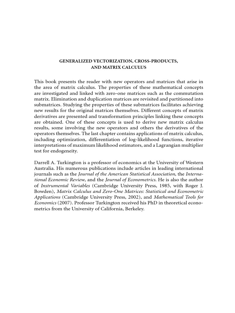 Vdoc Pub Generalized Vectorization Cross Products And Matrix Calculus