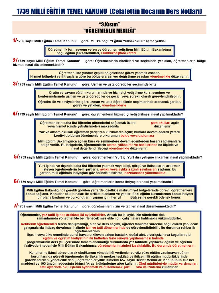 1739 Öğretmenlik Mesleği 11 Soru-Cevap | PDF