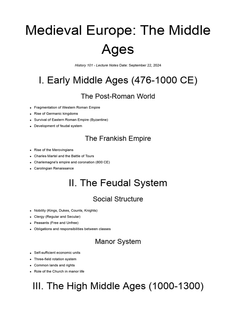Medieval Europe Notes | PDF | Middle Ages | Feudalism