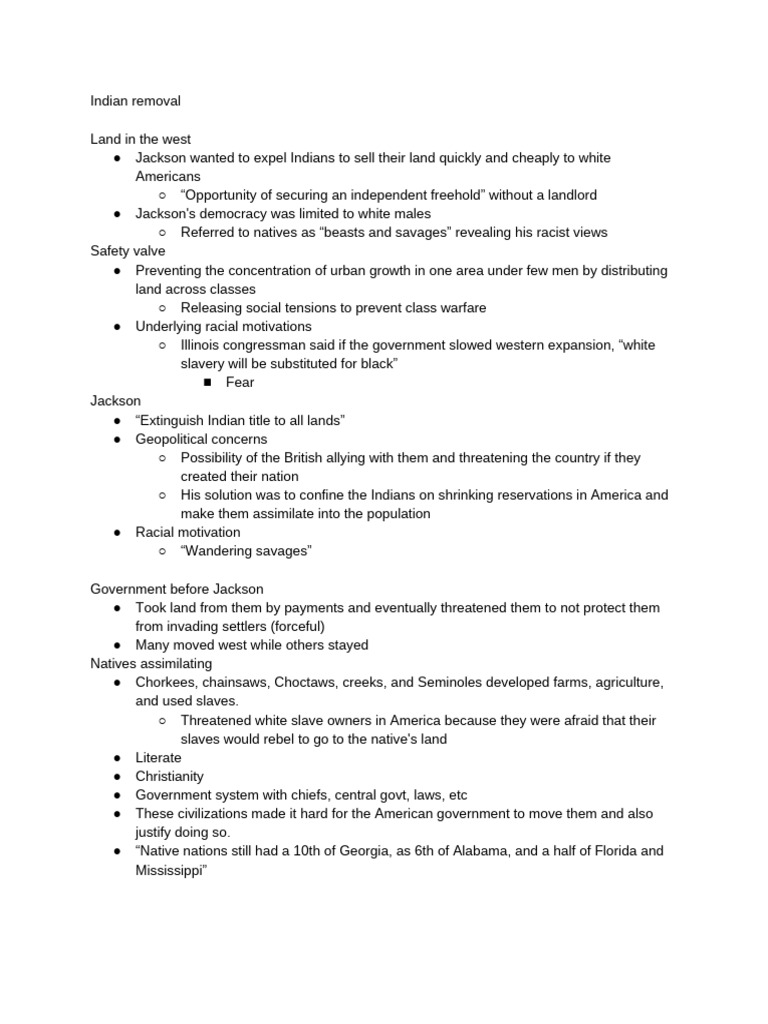 Jackson's Indian Removal Policies Explained | PDF | Muscogee | Native ...