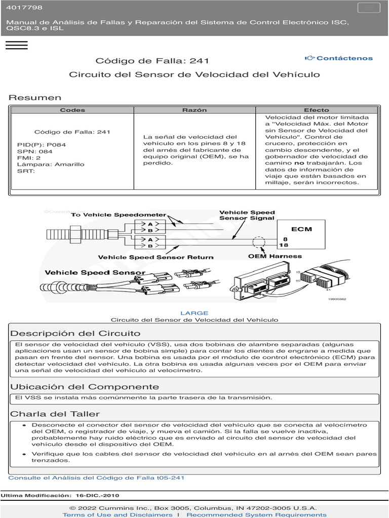 Análisis del Código de Falla 241 ISX | PDF | Electrónica | Sensor