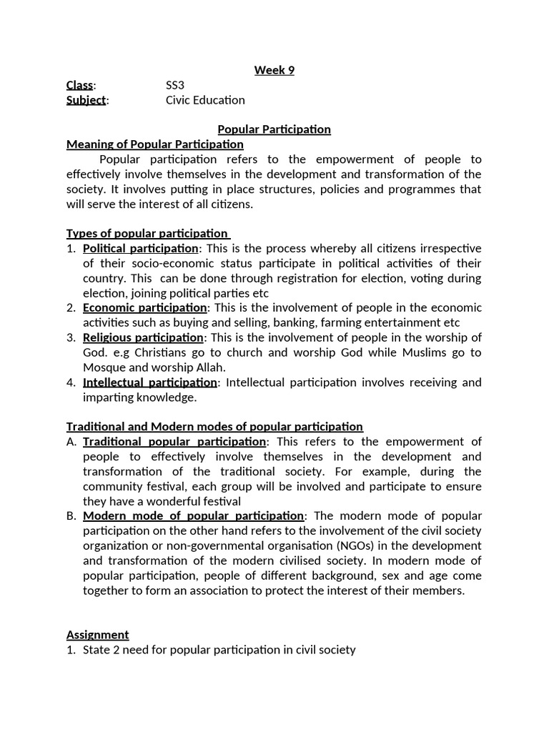 SS3 - Civic Education Week 9 | PDF