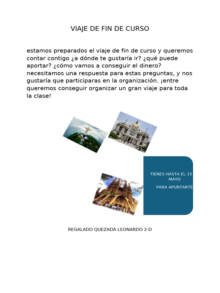 Regalado Quezada Leonardo - 2D - Viaje de Fin de Curso | PDF