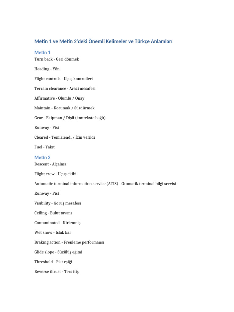 Metin1 Metin2 Onemli Kelimeler | PDF