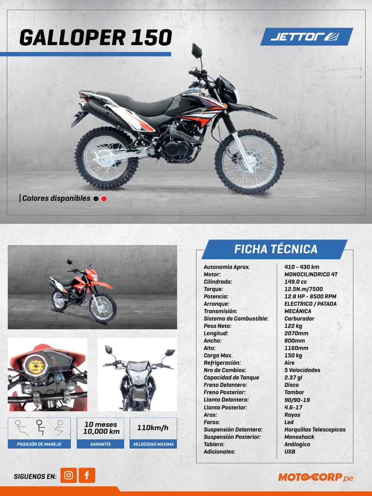 Mtc Catalogo Motos Galloper 150 1 | PDF | Motocicleta | Carros deportivos