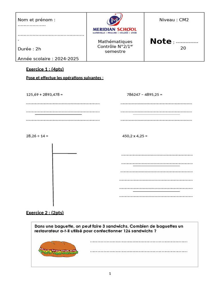 Contrôle N2 Maths CM2 | PDF | Géométrie euclidienne | Géométrie