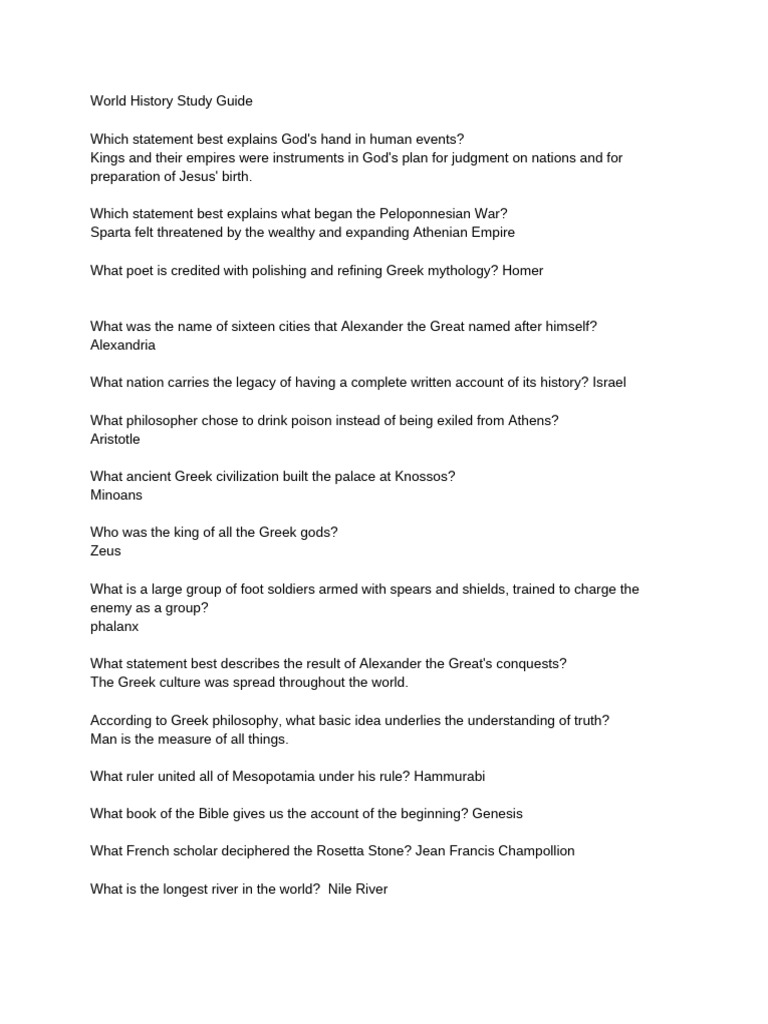 World History Study Guide | PDF | Ancient Egypt | Greeks