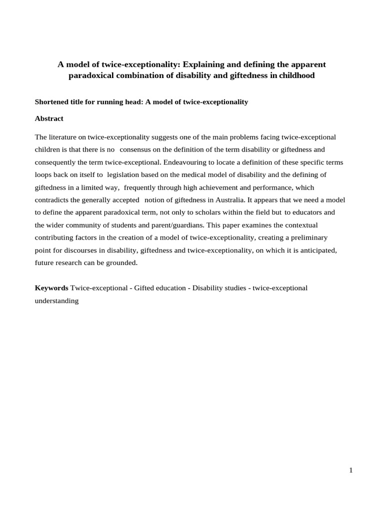 A Model of Twice-Exceptionality - Explaining and Defining The Apparent ...