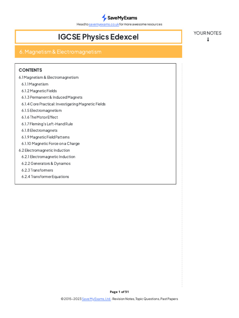 Physics Edexcel 6.1-6.2 | PDF | Magnetic Field | Magnet