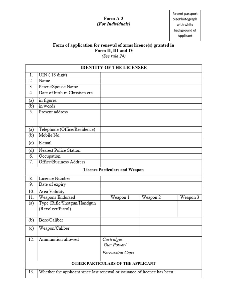 Form A-3: (See Rule 24) | PDF | Caliber | Justice