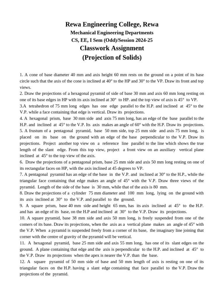 Assignment Projection of Solids | PDF | Geometric Objects | Linear Programming