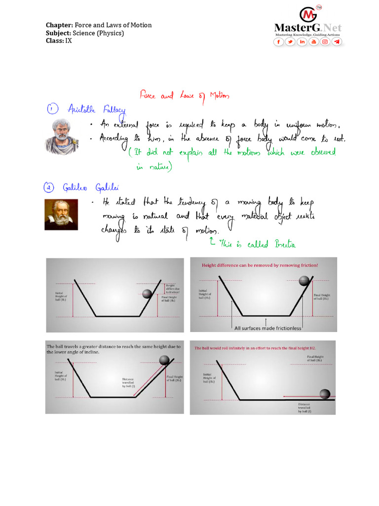 Force and Laws of Motion (Hand-Written Notes) | PDF | Force | Mass