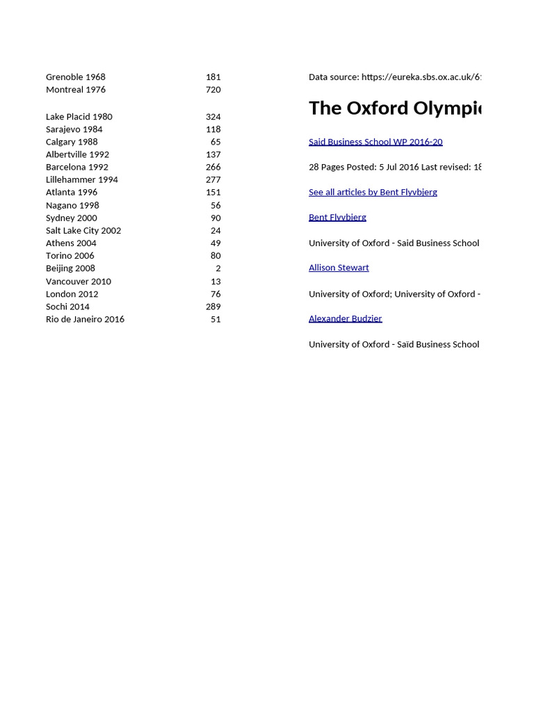 Olympics Cost Analysis 1968-2016 | PDF