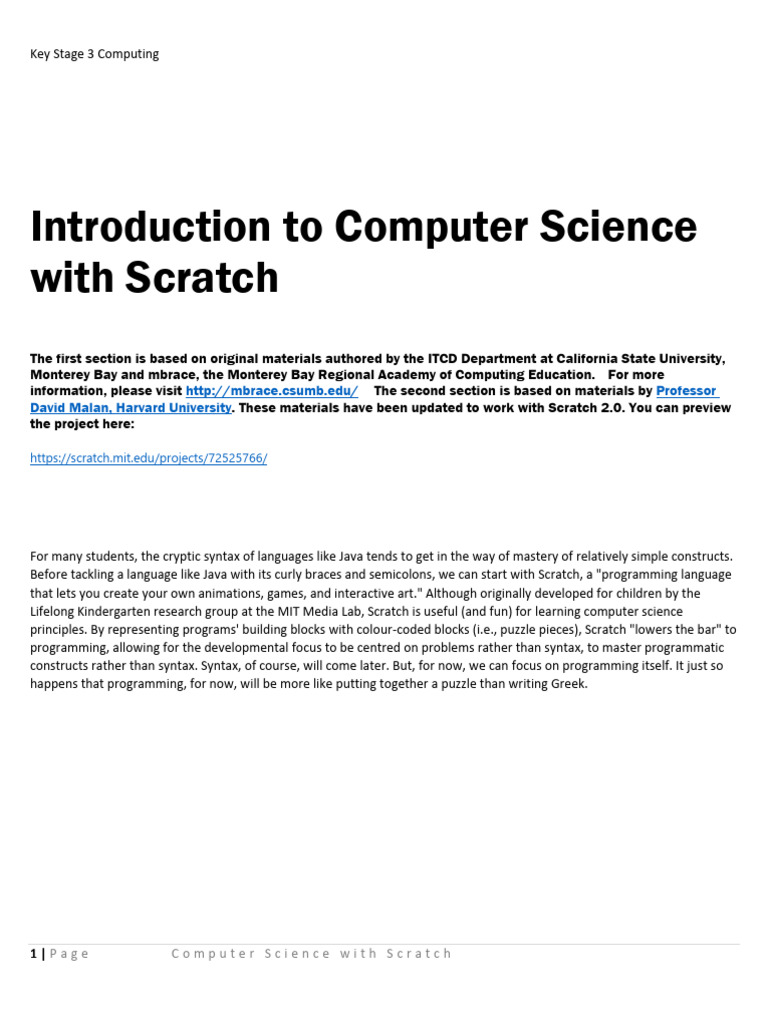 Ks3 Computing Intro To Scratch Pdf Scratch Programming Language Control Flow